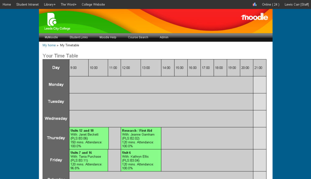 My Timetable (MIS Integration) from MyMoodle | Lewis Carr : Moodle Blog